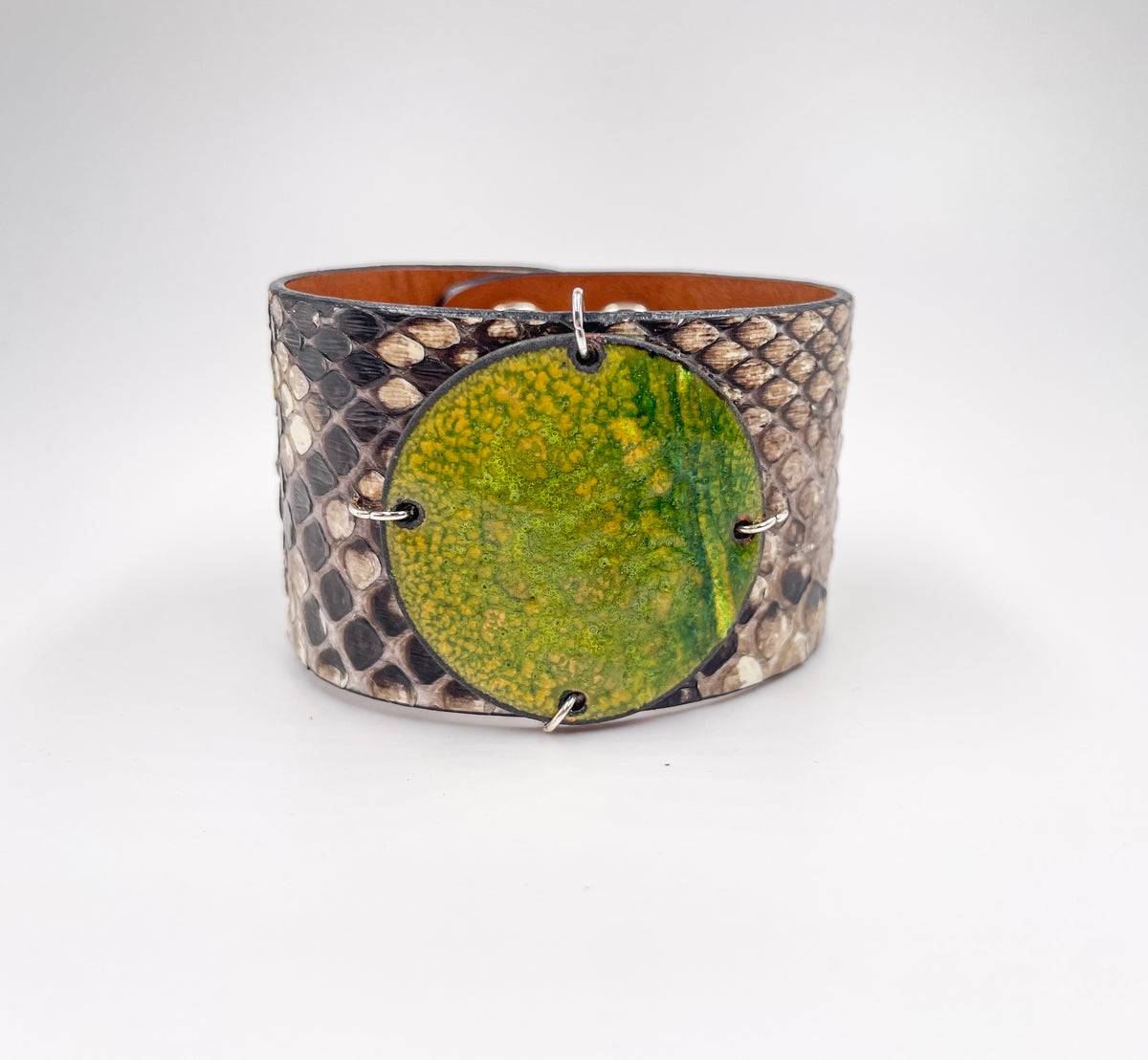 SALE Moss on Natural Python Skin narrow Enamel Cuff – LeighElena