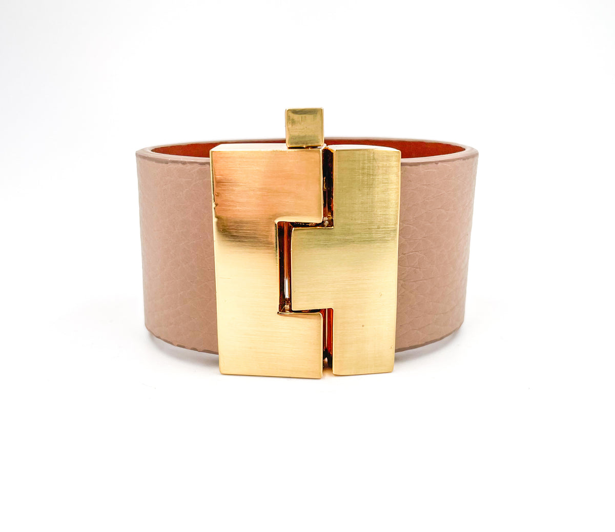 NEW Taupe Pebbled Leather Wide Jigsaw Cuff – LeighElena
