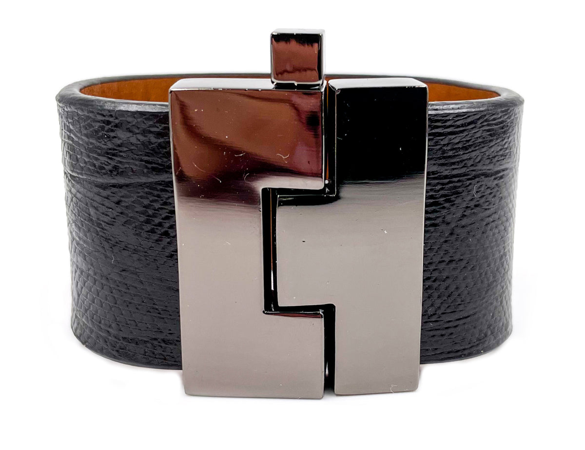 Wide Black Lizard Jigsaw Cuff – LeighElena