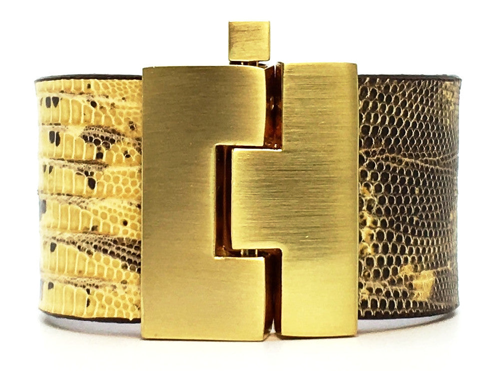 Wide Beige Marked Lizard Jigsaw Cuff – LeighElena